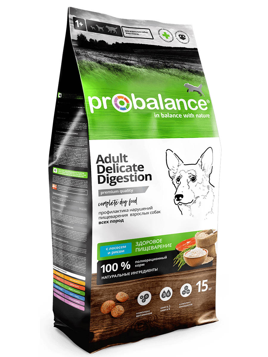 ProBalance ® Delicate Digestion Сухой корм для собак всех пород, с лососем и рисом пакет, 15 кг ...